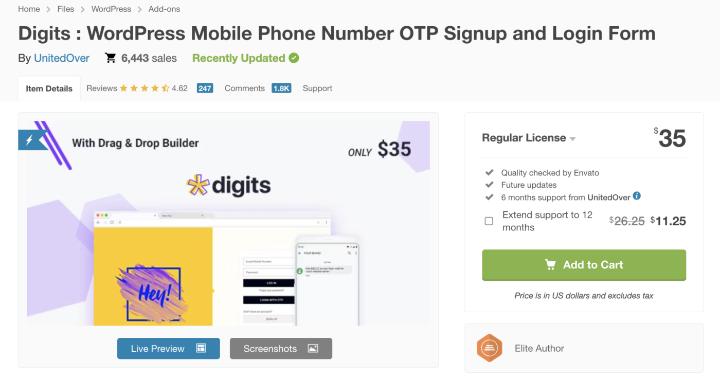 Digits: WordPress Mobile Phone Number OTP Signup And Login Form